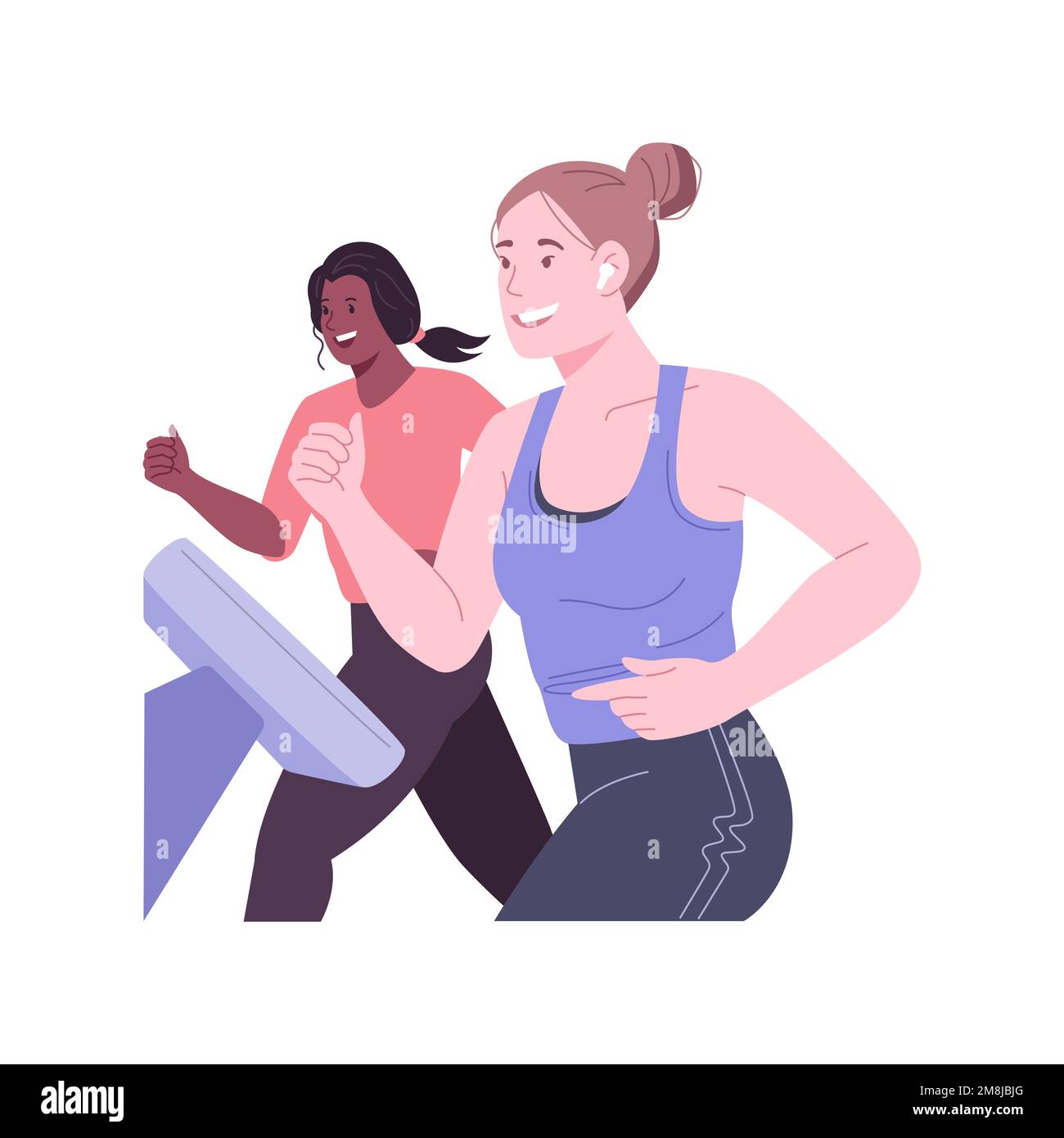 Treadmill isolated cartoon vector illustrations. Beautiful girl in ...