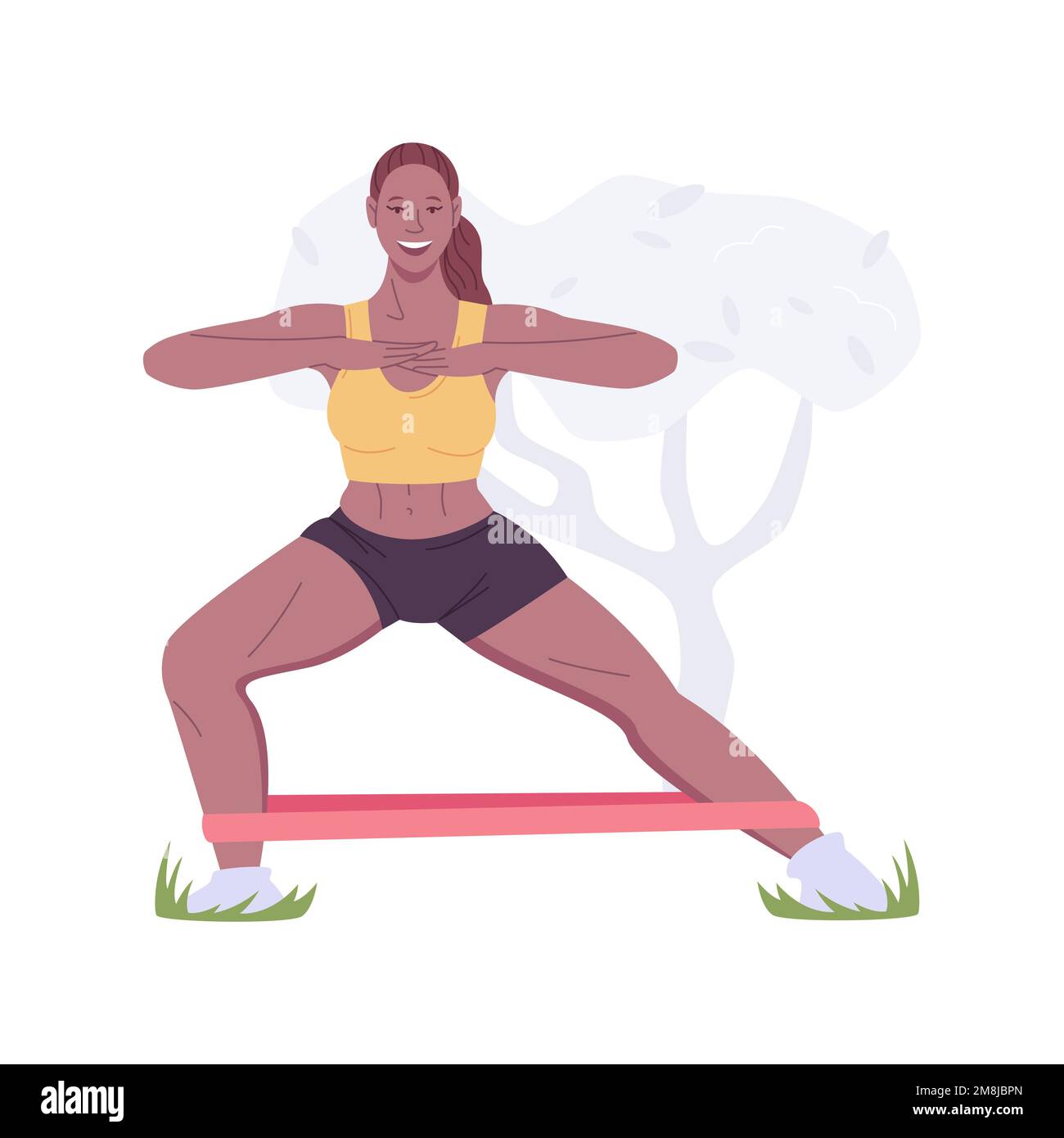 Resistance band workout isolated cartoon vector illustrations. Girl ...