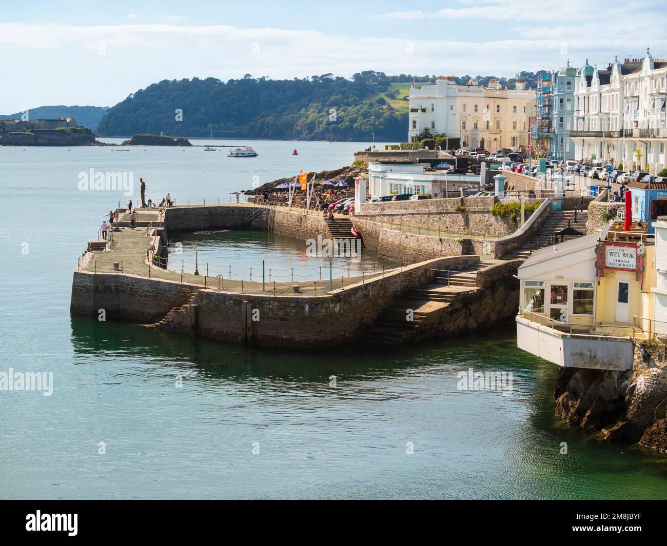 Plymouth, UK, West Hoe Pier and Grand Parade with Drake's Island and ...