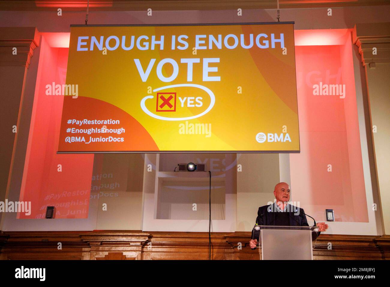 London, UK. 14th Jan, 2023. Mick Lynch, RMT General Secretary, speaks ...