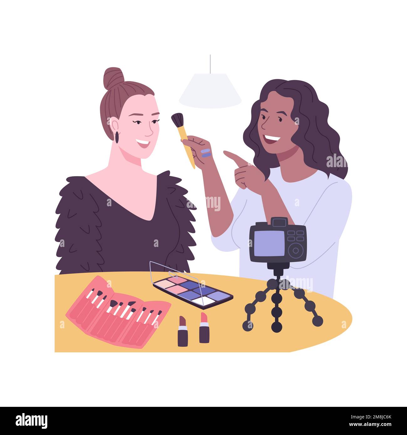 Makeup tutorial isolated cartoon vector illustrations. Smiling girl ...