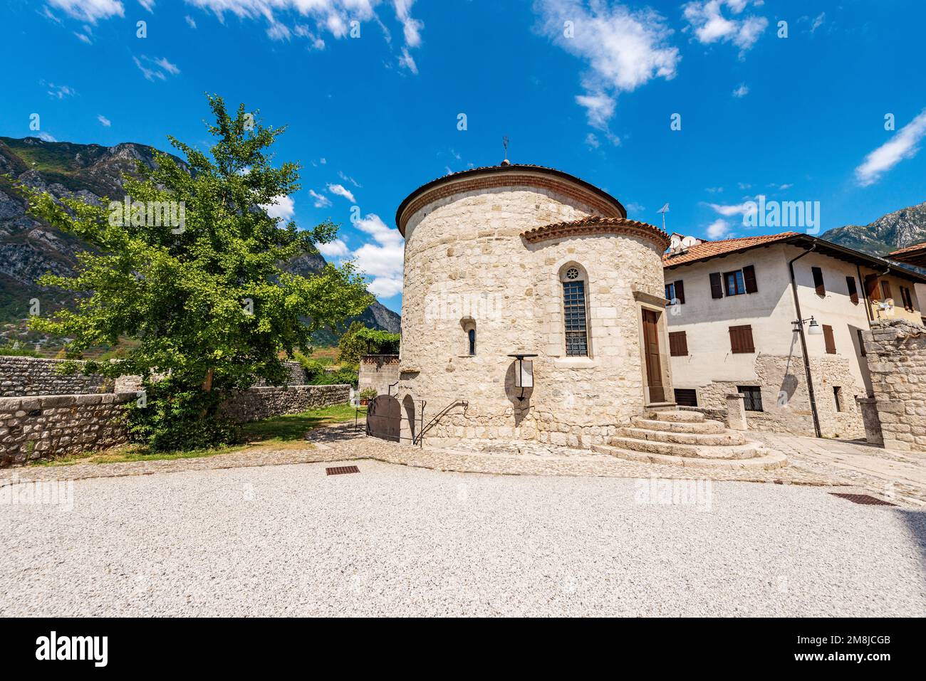 Venzone, small ancient Baptistery or Chapel of San Michele, with the ...