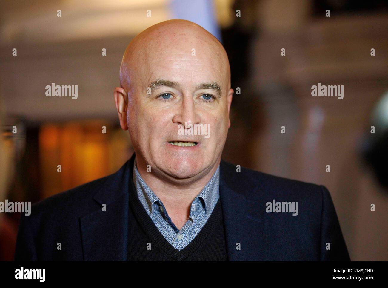 London, UK. 14th Jan, 2023. Mick Lynch, RMT General Secretary, speaks ...