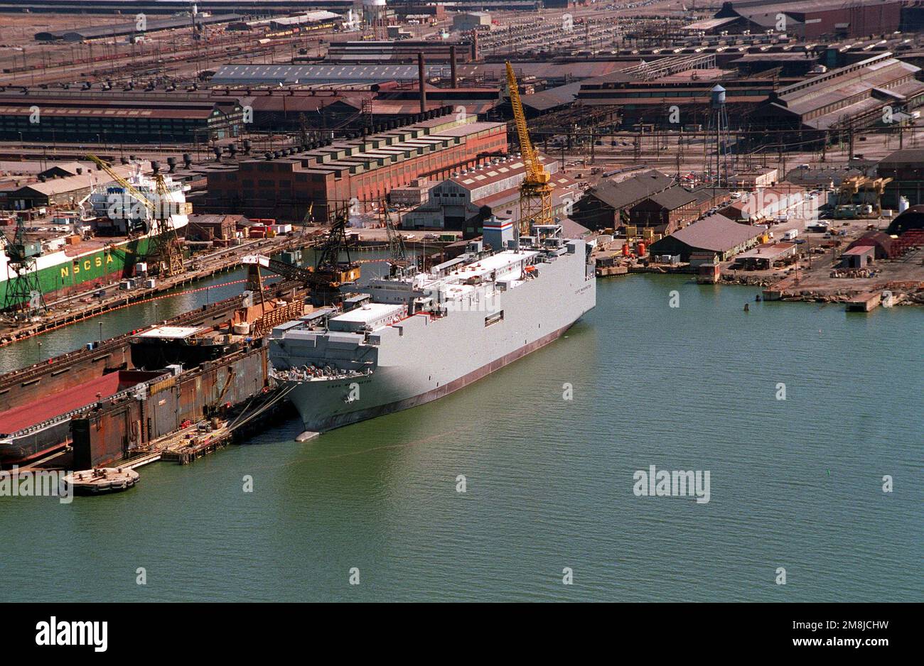A port bow view of the Military Sealift Command chartered vehicle ...