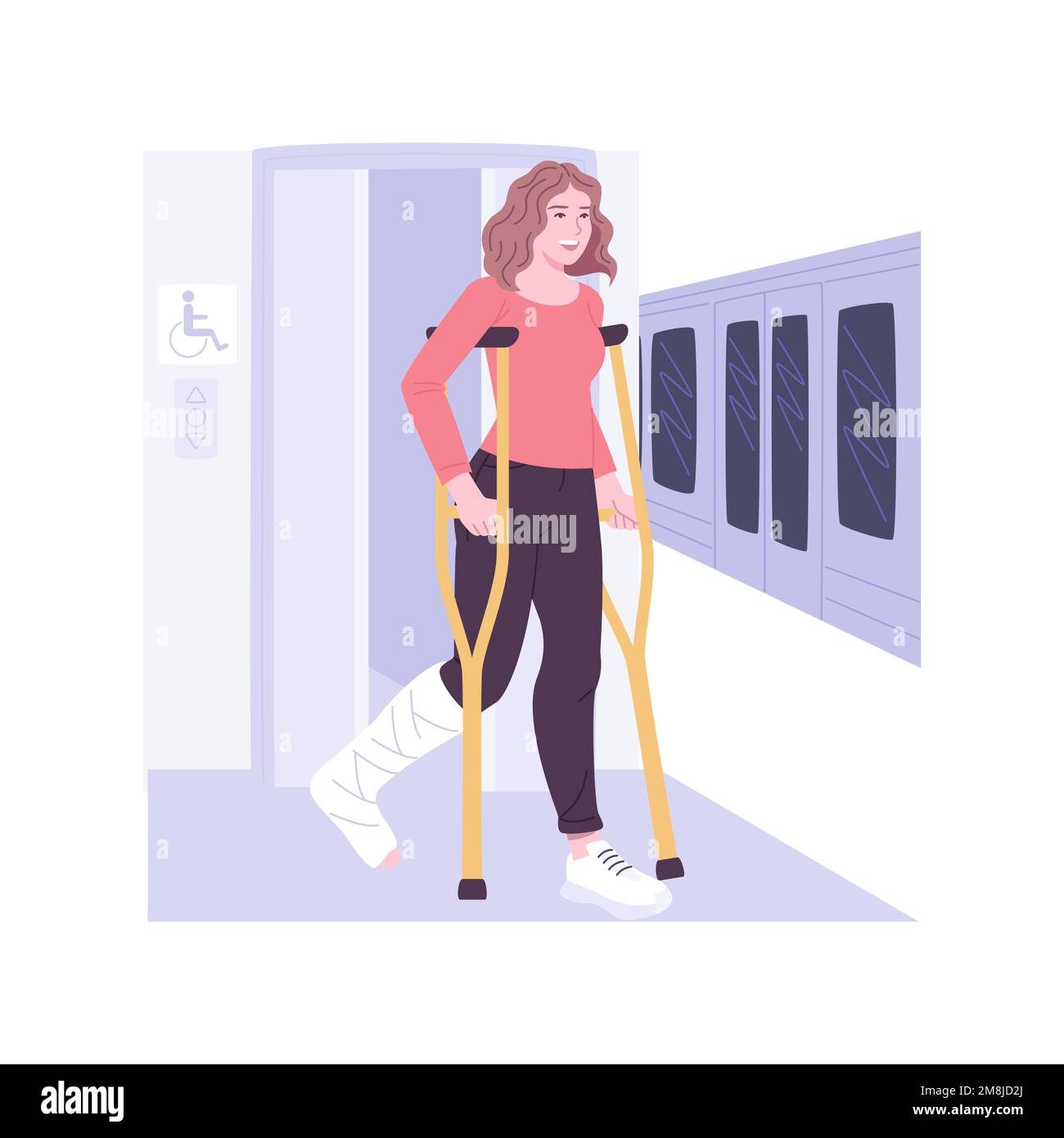 Metro access isolated cartoon vector illustrations. Disabled girl uses ...