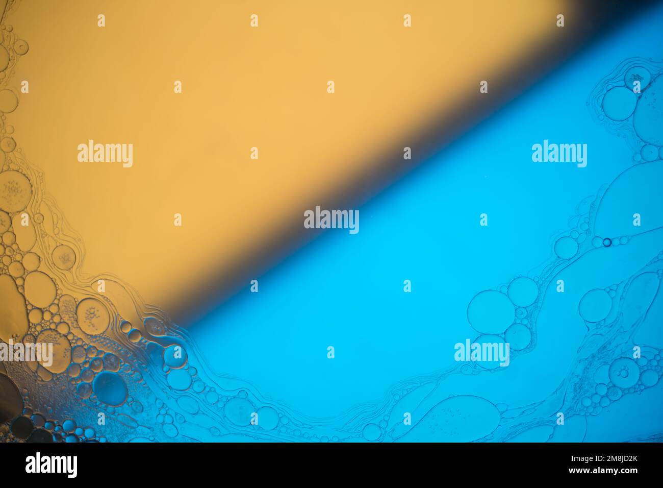 Top view movement of oil bubbles in the liquid. Oil surface ...