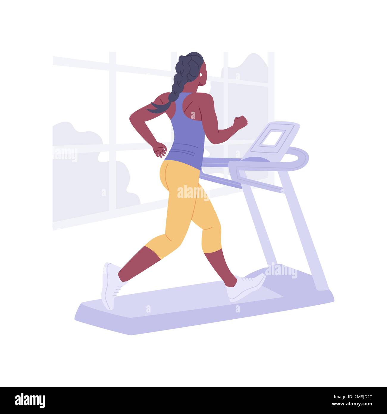 Home treadmill isolated cartoon vector illustrations. Muscular woman ...