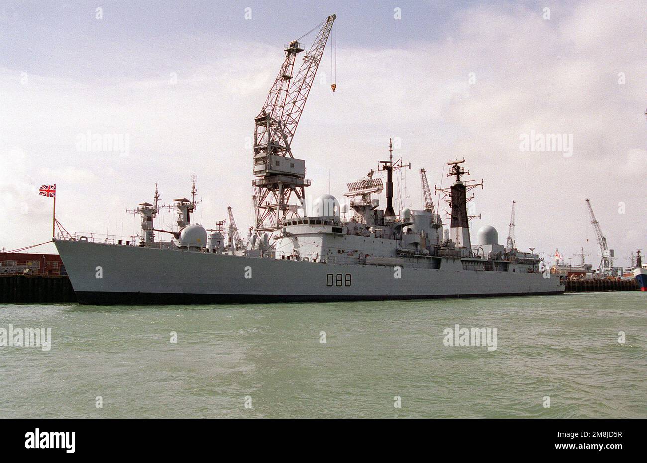 A port bow view of the Type 42A guided missile destroyer HMS GLASGOW (D ...