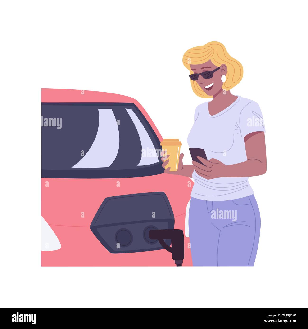 Car charging service isolated cartoon vector illustrations. Girl ...