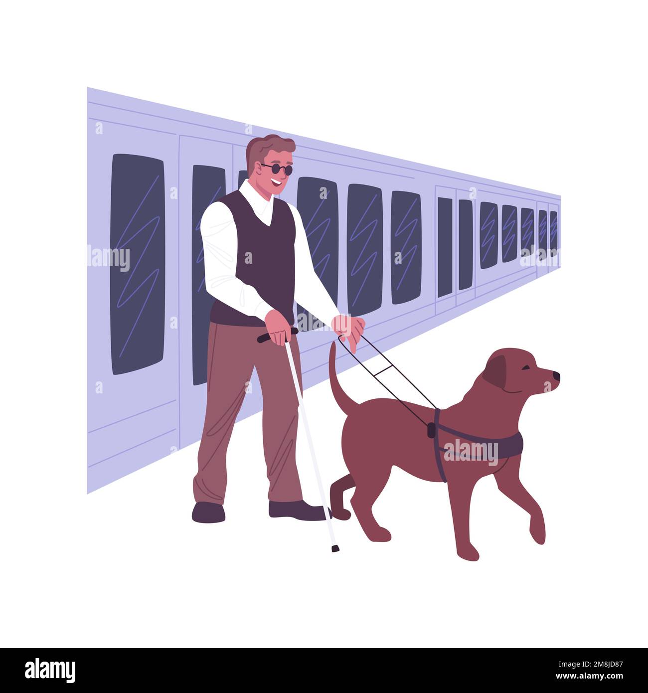 Assistance dog isolated cartoon vector illustrations. Blind man exits ...