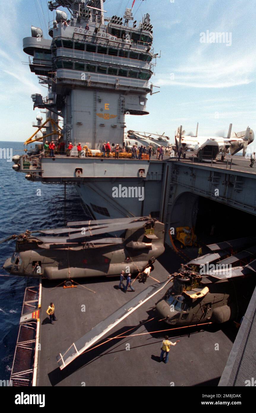 Two U.S. Army MH-47D Chinook medium lift helicopters from the 2nd ...