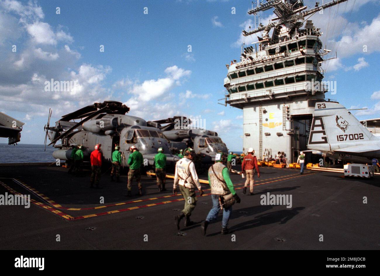 Two U.S. Air Force MH-53J combat search and rescue helicopters from the ...