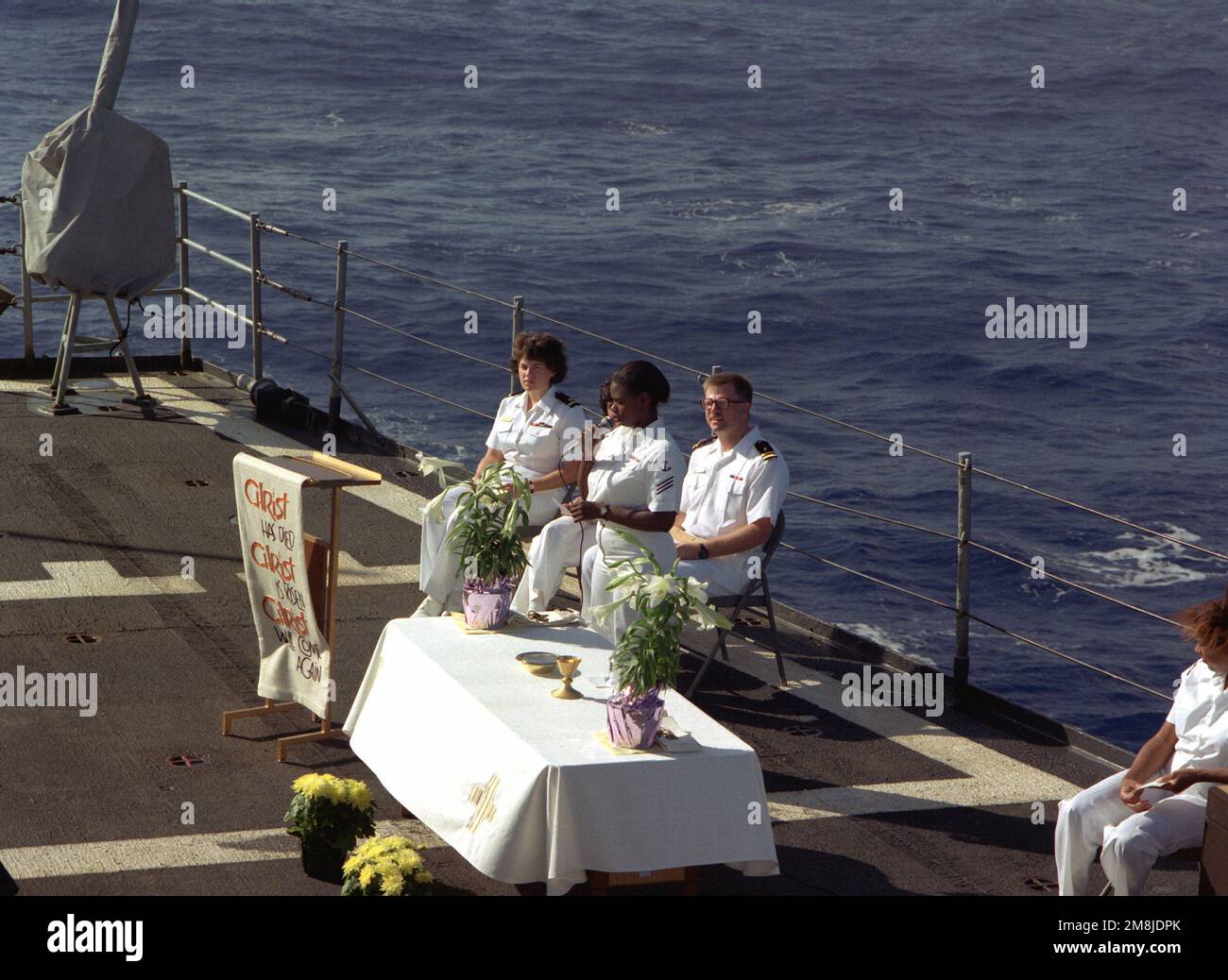 An overall view of SEAMAN (SN) Carmelita Ellis as she sings "We Shall ...