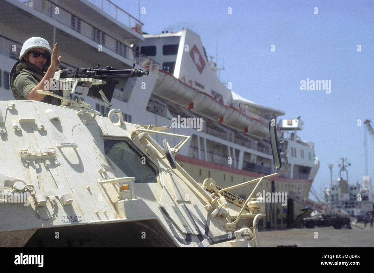 PFC. Randy Price, U.S. Army, mans a variation of the German MG3 machine ...