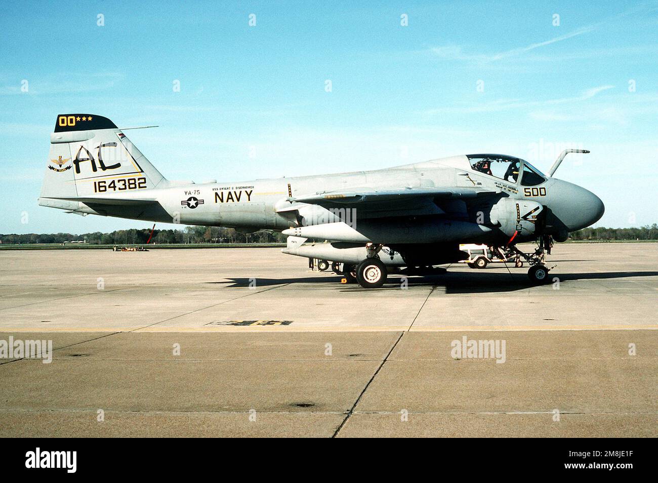 A right side view of an A-6E Intruder aircraft of Attack Squadron 75 ...