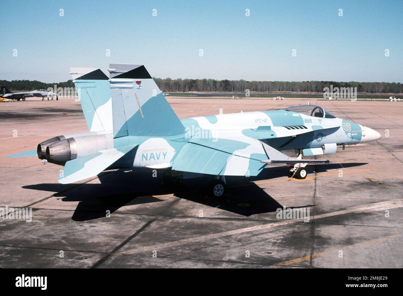 A right rear view of an F/A-18A Hornet aircraft of Reserve Composite ...