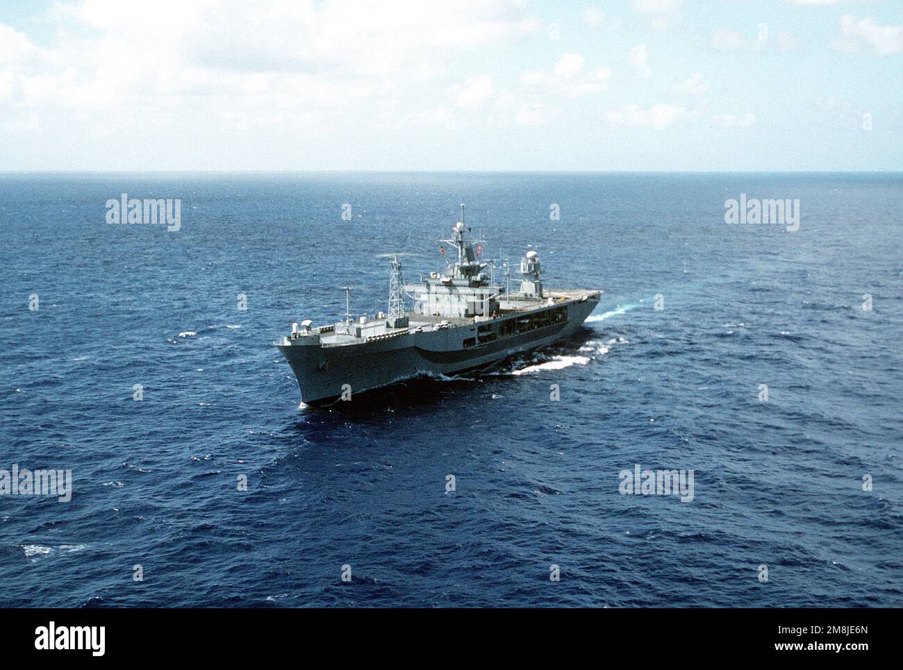 A port bow view of the amphibious command ship USS BLUE RIDGE (LCC-191 ...