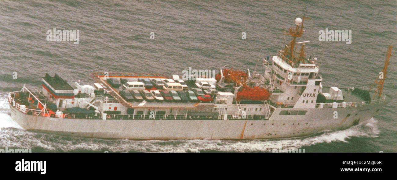 An aerial starboard quarter view of the Russian Ministry of Fisheries ...