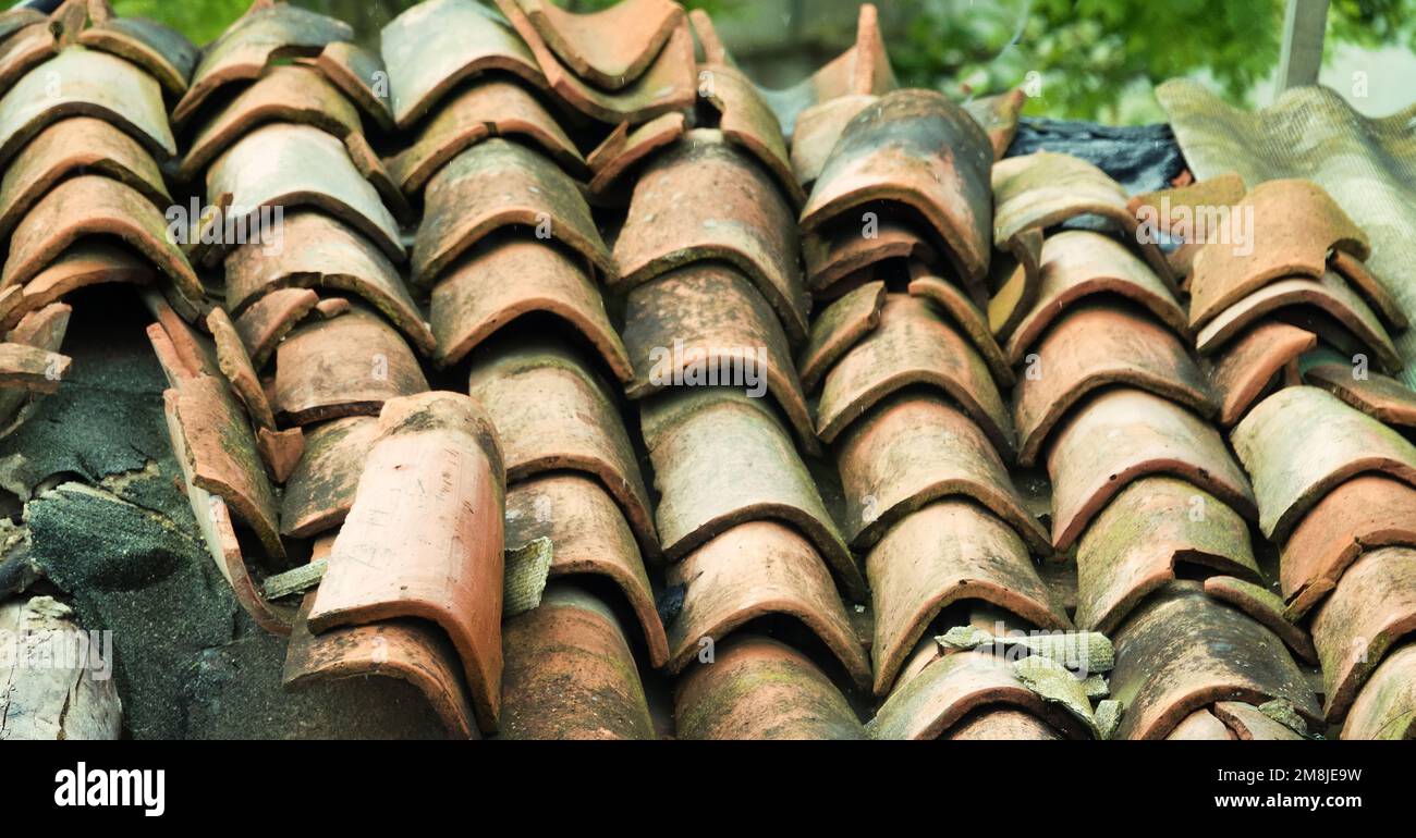 Homebuilding. Roofing materials. Ancient Tatar tiles on the roof of a ...