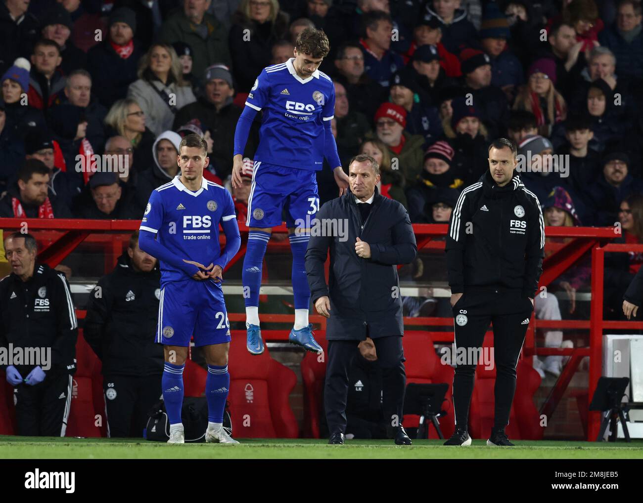 Nottingham, UK. 14th January 2023. Brendan Rogers manager of Leicester ...