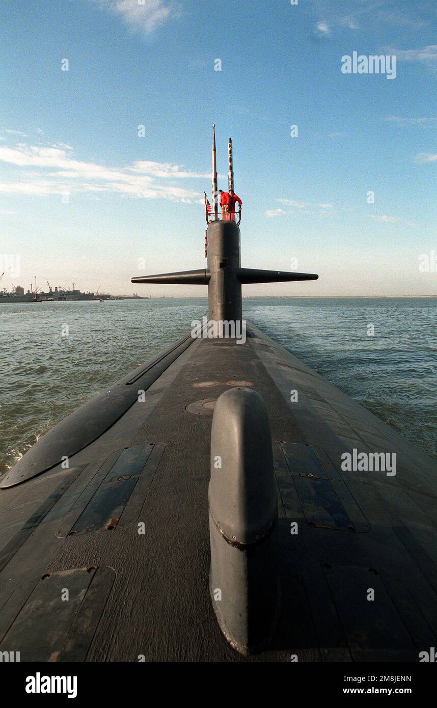 View from the bow looking back toward the sail of the nuclear-powered ...