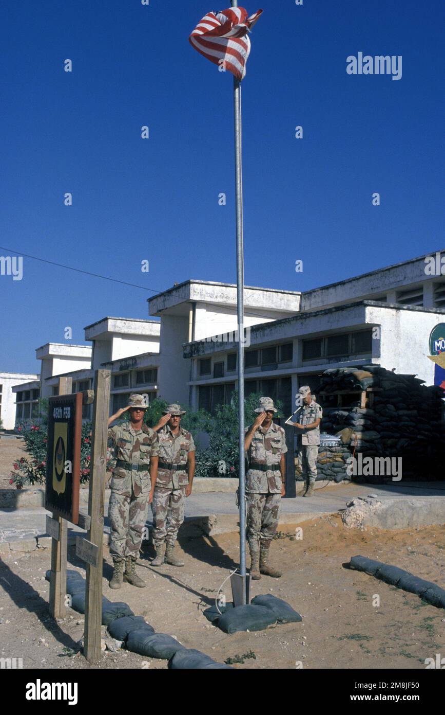 The 46th Forward Support Battalion (FSB) Honor Guard salutes the colors ...