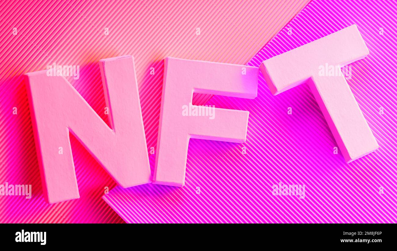 NFT inscription on a colorful neon background. Non-Fungible Token ...