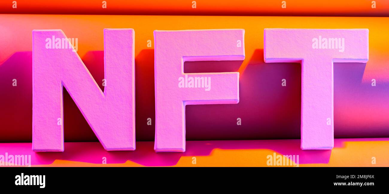 NFT inscription on a colorful neon background. Non-Fungible Token ...