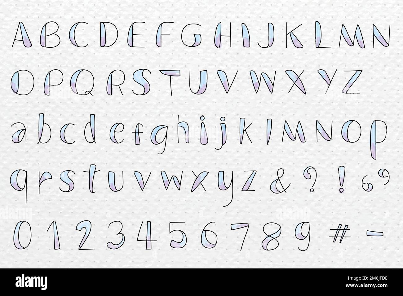 Styled alphabet and symbol set on a white paper background vector Stock ...