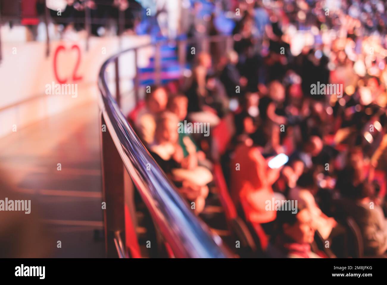 View of a big crowded concert hall arena before the show, venue with ...