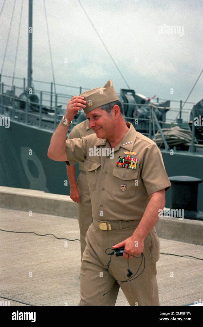 A view of Admiral Jeremy H. Boorda, CHIEF of Naval Operations, crossing ...