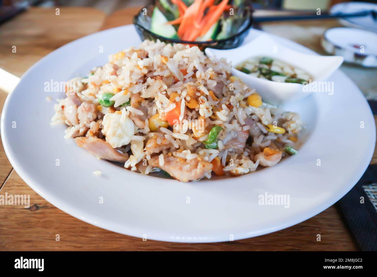 stir fried rice, fried rice with vegetable salad for serve Stock Photo ...