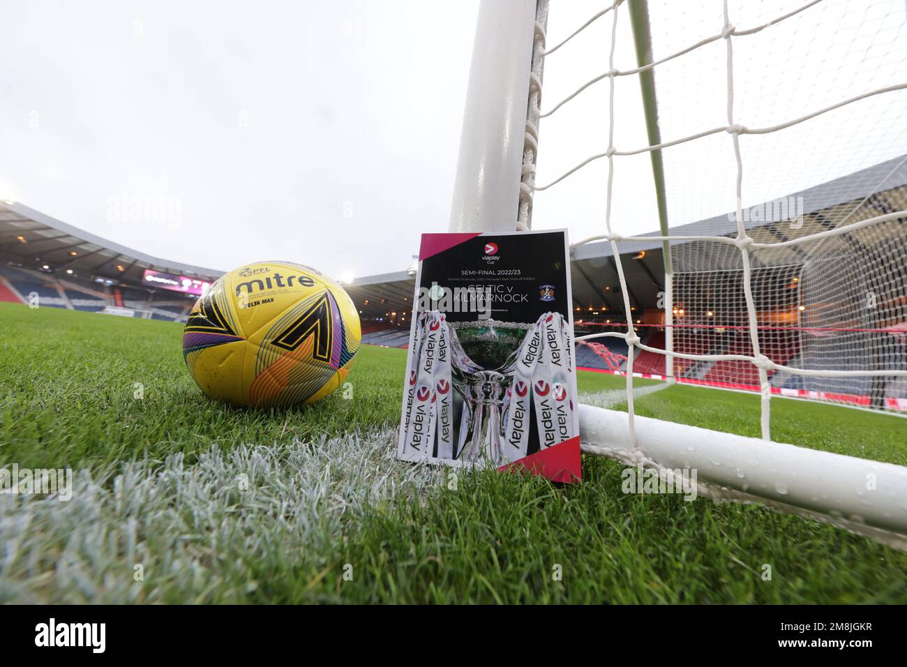 A match ball and match day programme on the pitch ahead of the Viaplay ...
