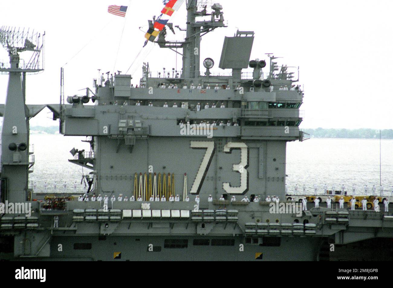 Close-in starboard beam view of the island structure of the nuclear ...