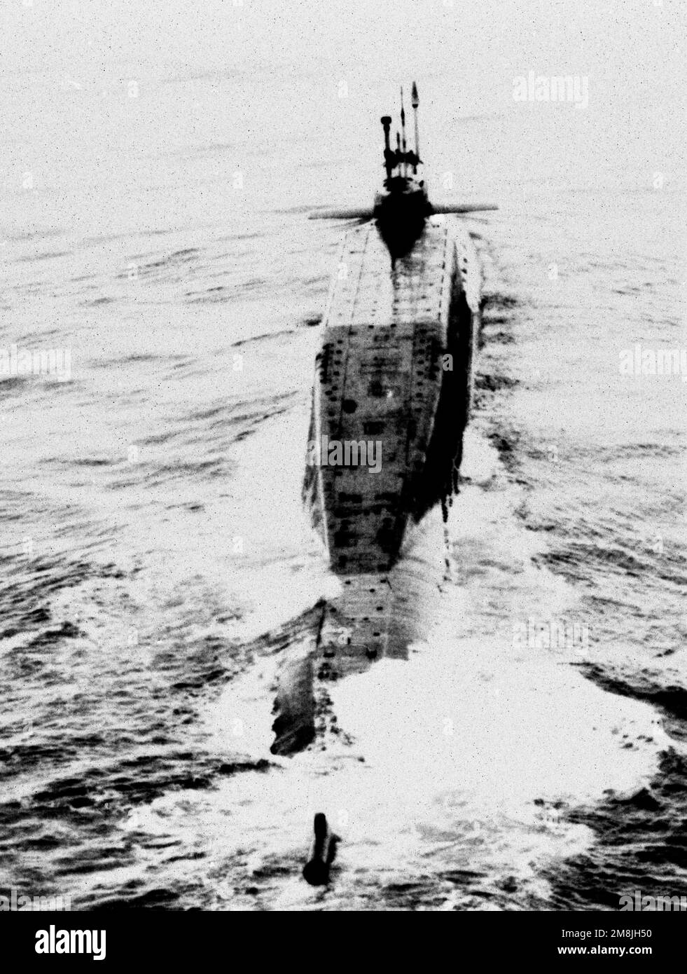 Aerial stern-on view of a Russian Navy Northern Fleet Delta III class ...