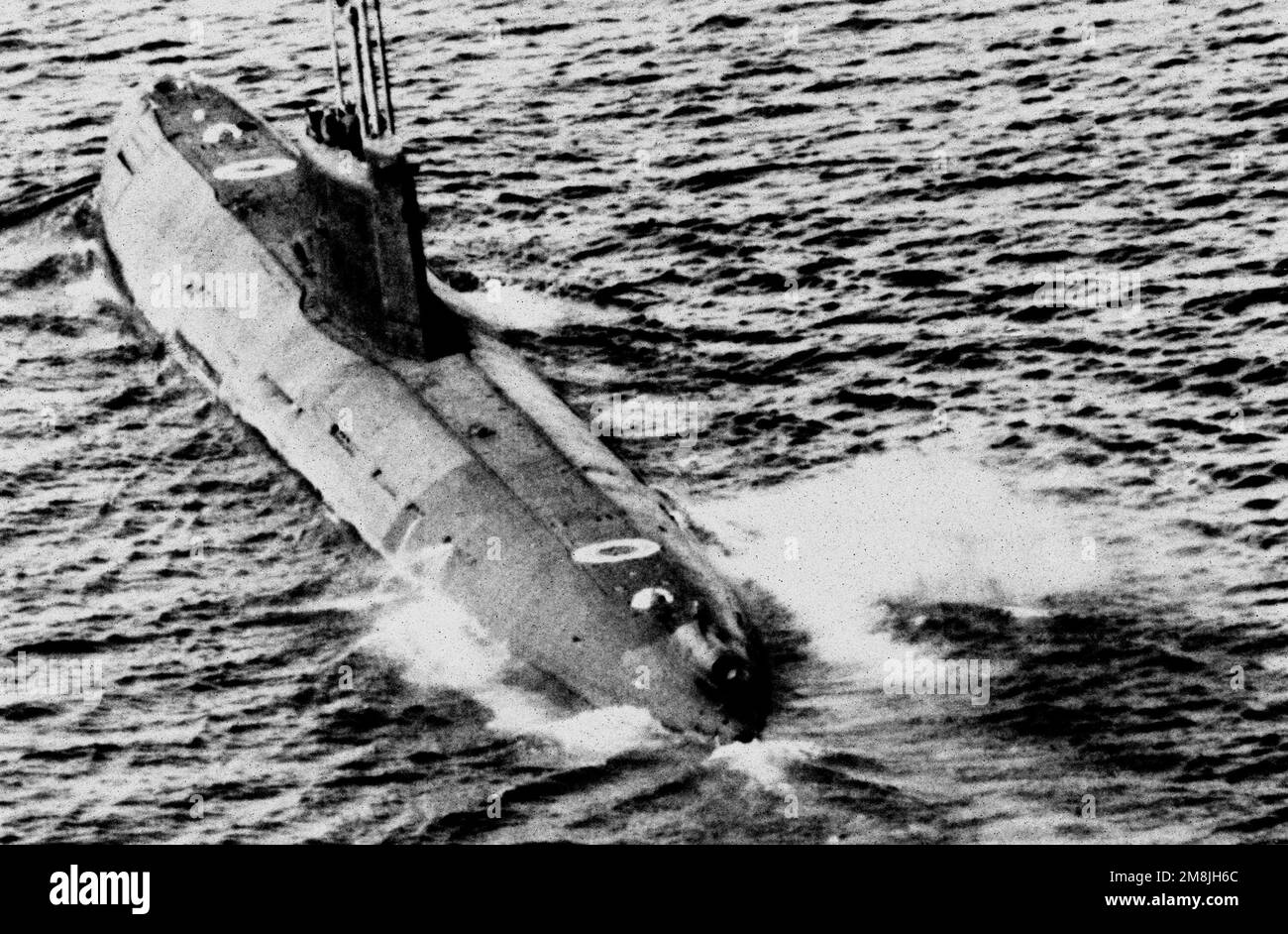 Aerial port quarter view of a Russian Navy Northern Fleet Tango class ...