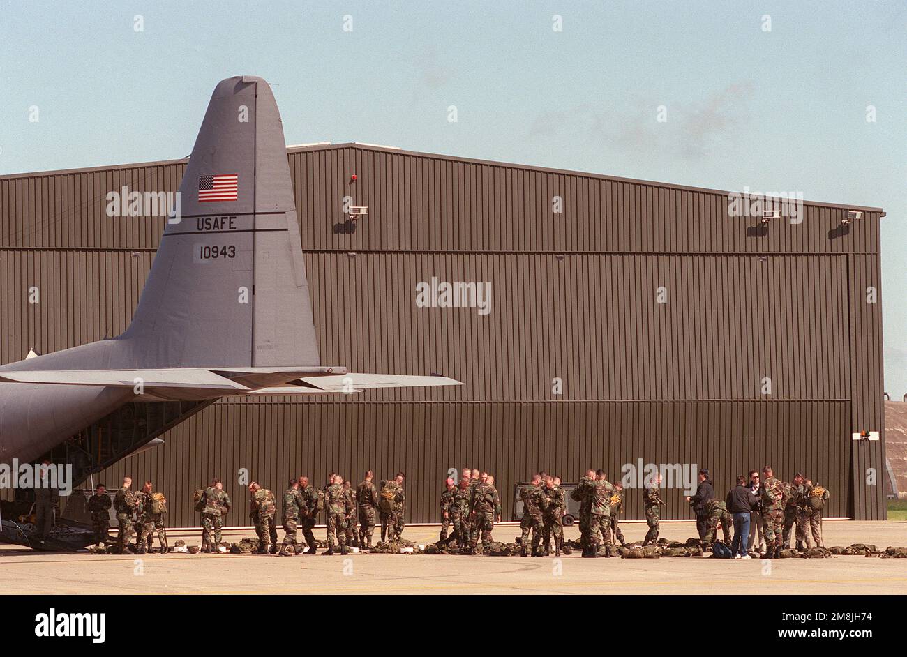 A far away view of the 82nd airborne troops, Fort Bragg, North Carolina ...