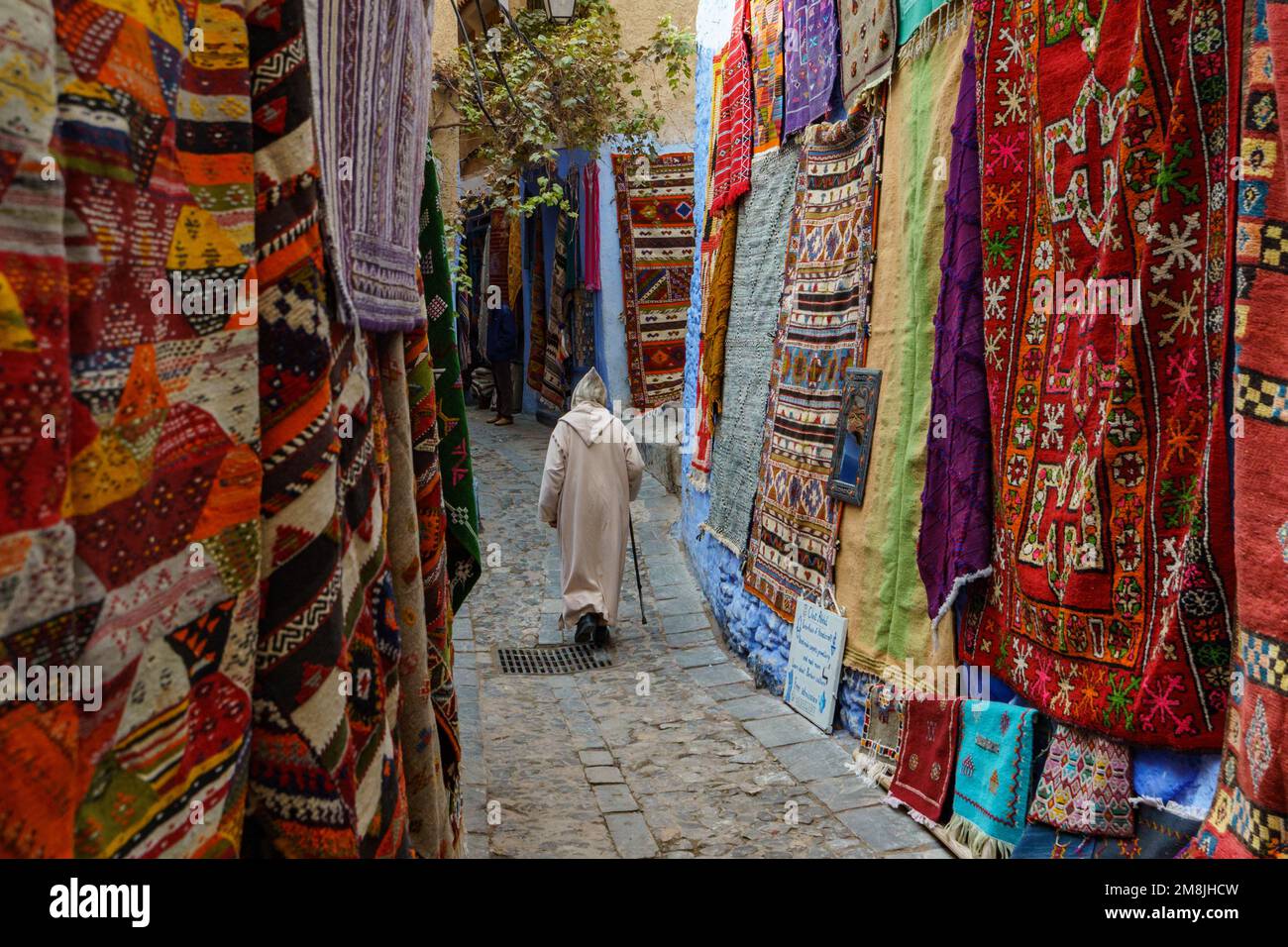 North Africa. Morocco. Chefchaouen. An old man dressed in a bournous ...