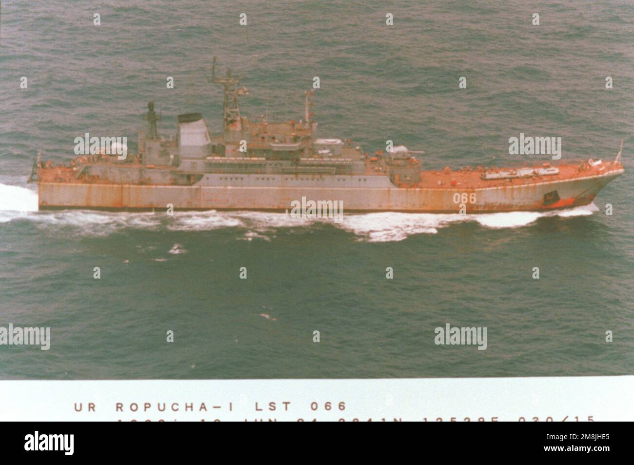 An aerial starboard side view of the Russian Pacific Fleet Ropucha-I ...