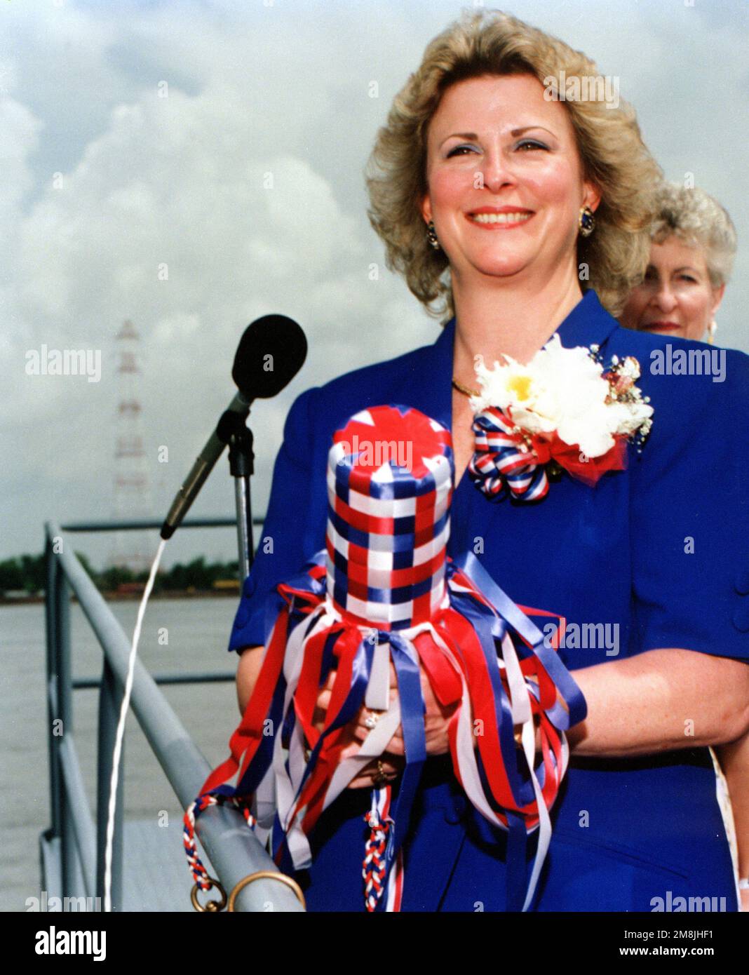 An informal portrait of Mrs. Sandra Boomer taken during ceremonies at ...