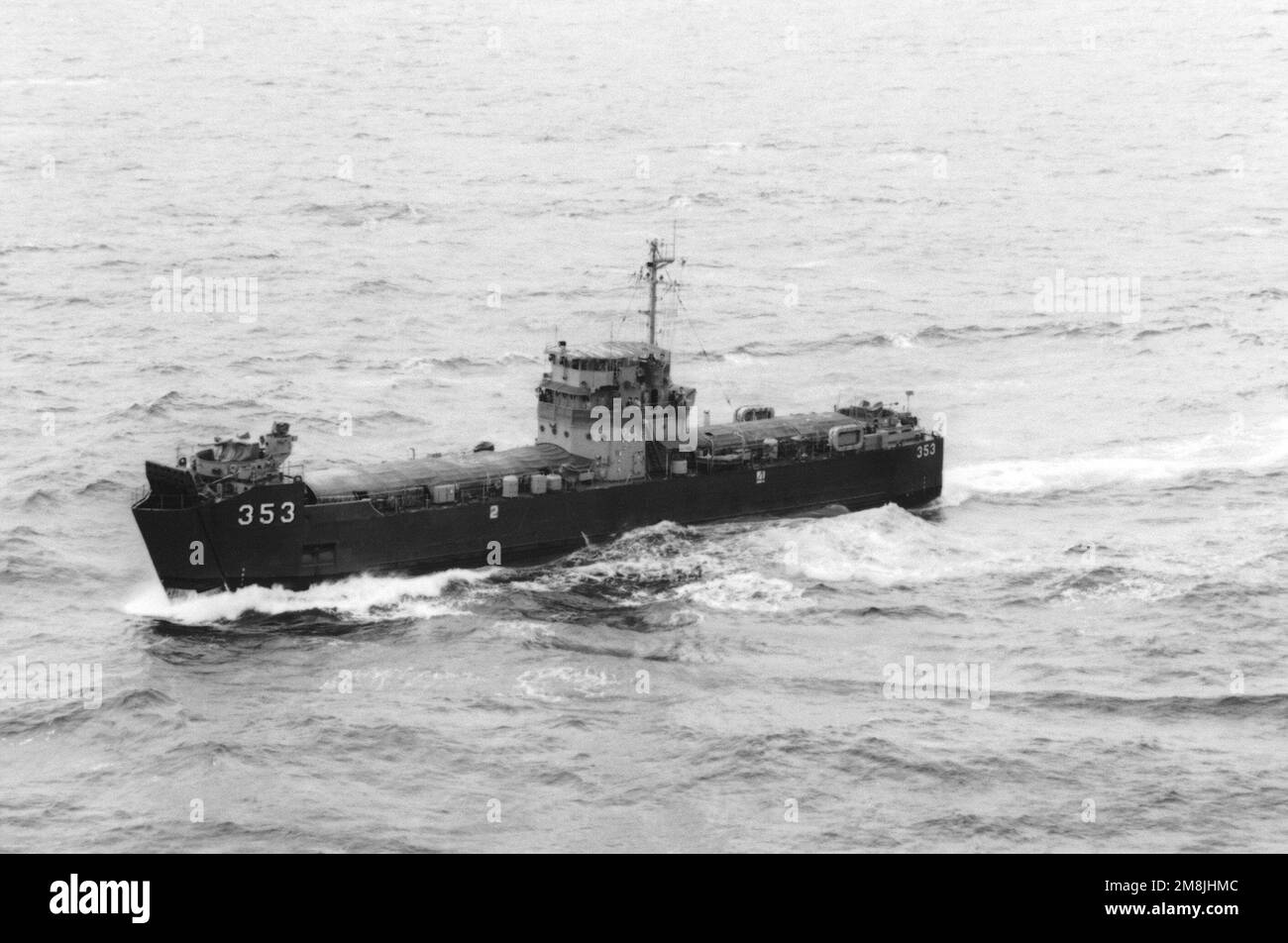 Aerial port bow view of the Taiwanese medium landing ship MEI PENG (LSM ...