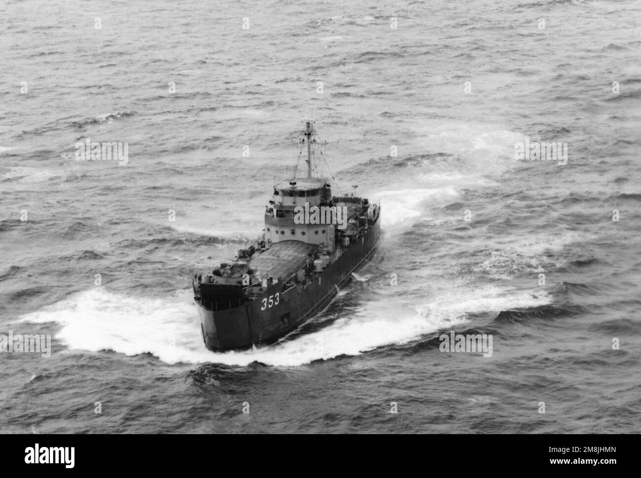 Aerial port bow view of the Taiwanese medium landing ship MEI PENG (LSM ...