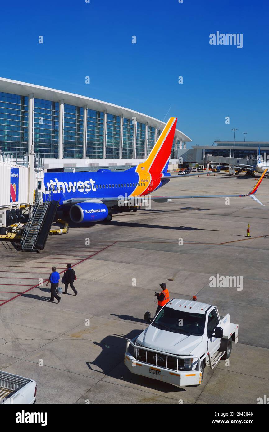 NEW ORLEANS, LA -8 JAN 2023- View of an airplane from Southwest ...