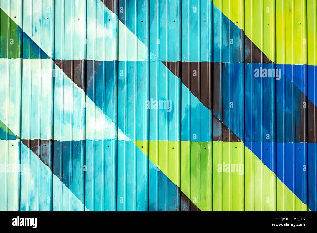 Colorful Amish star quilt patterns painted on aluminum siding in cool ...