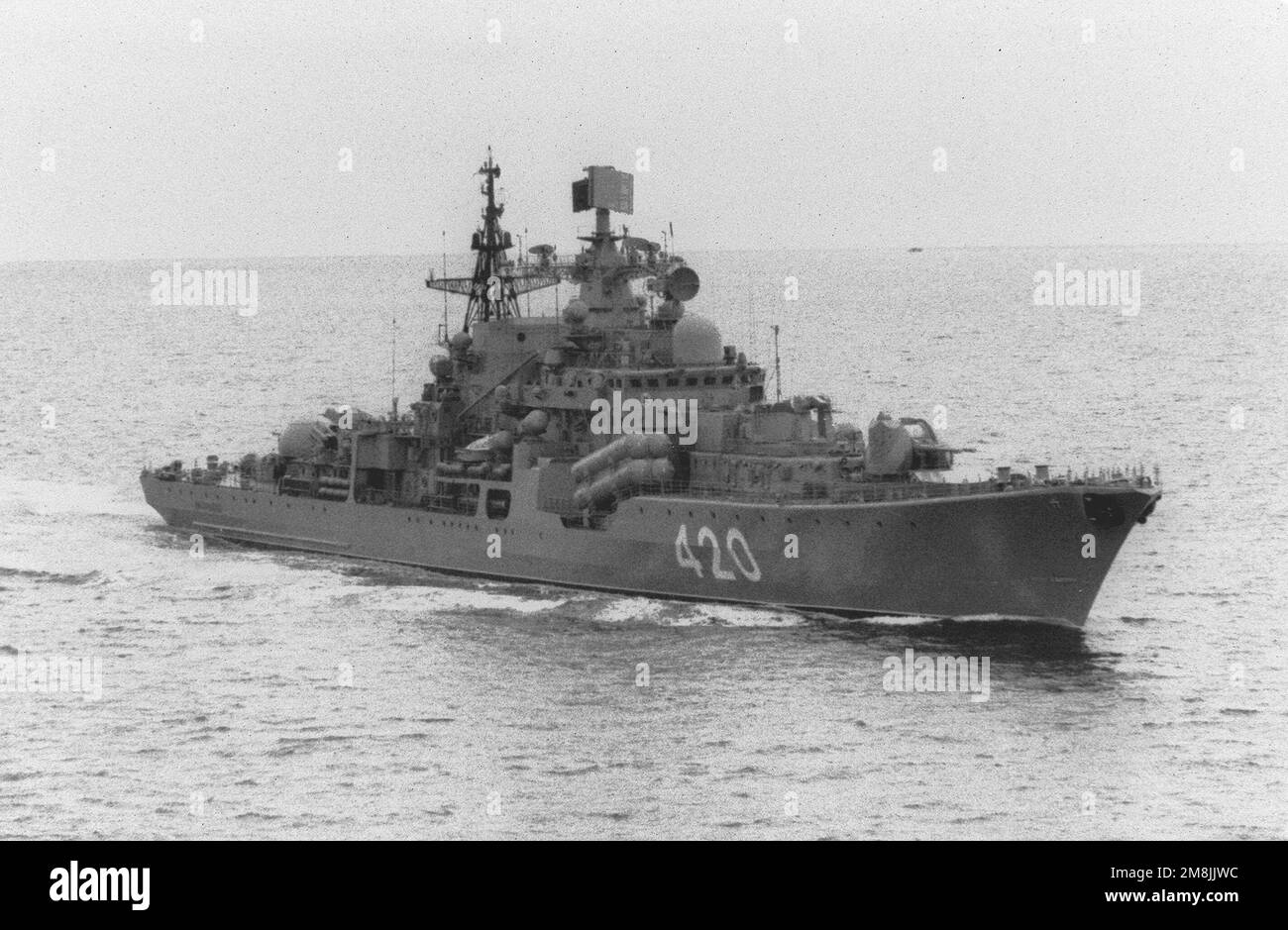 Aerial starboard bow view of the Russian Northern Fleet Sovremenny ...