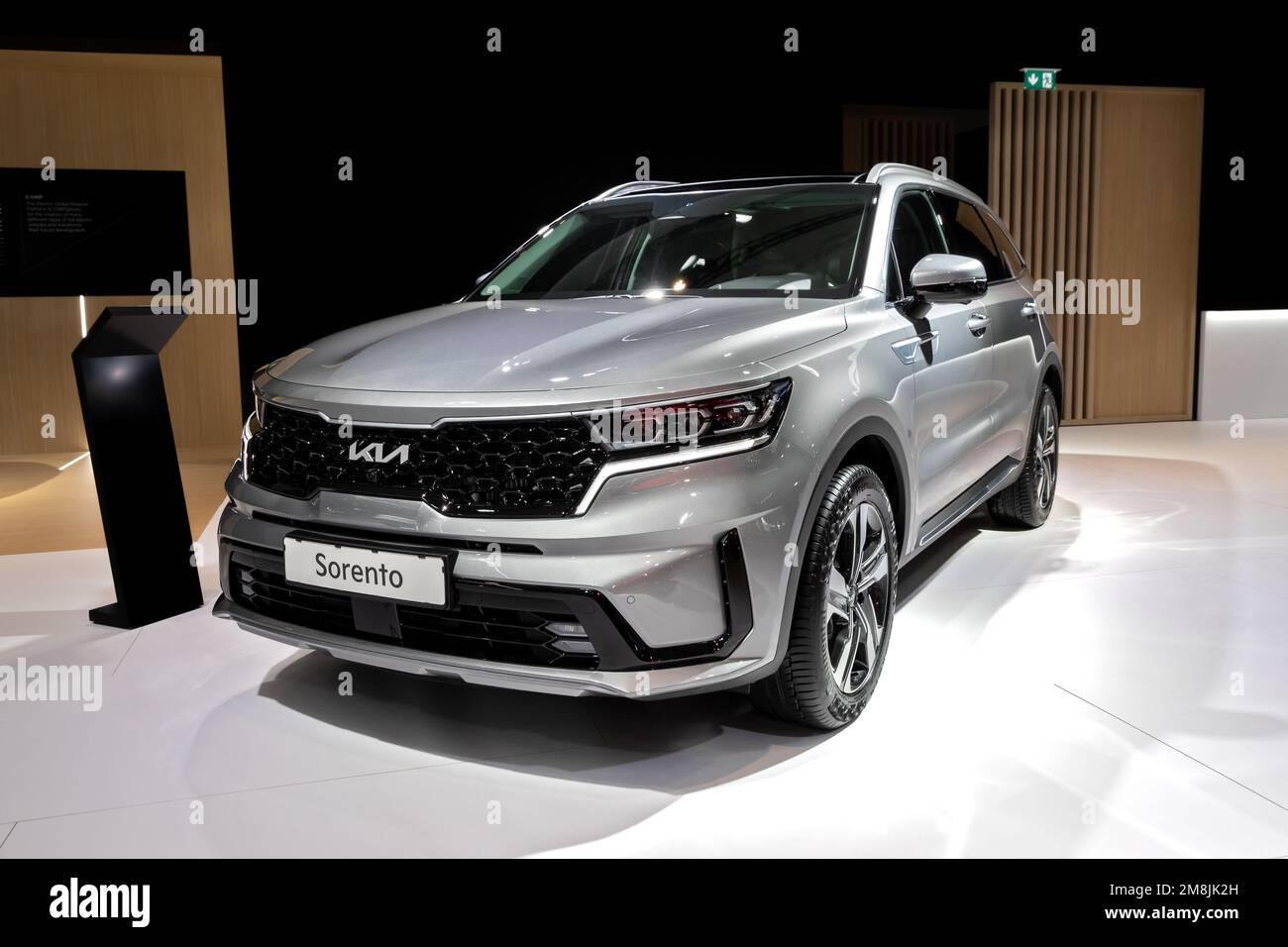 Kia Sorento mid-size crossover SUV car at the Brussels Autosalon European Motor Show. Brussels ...