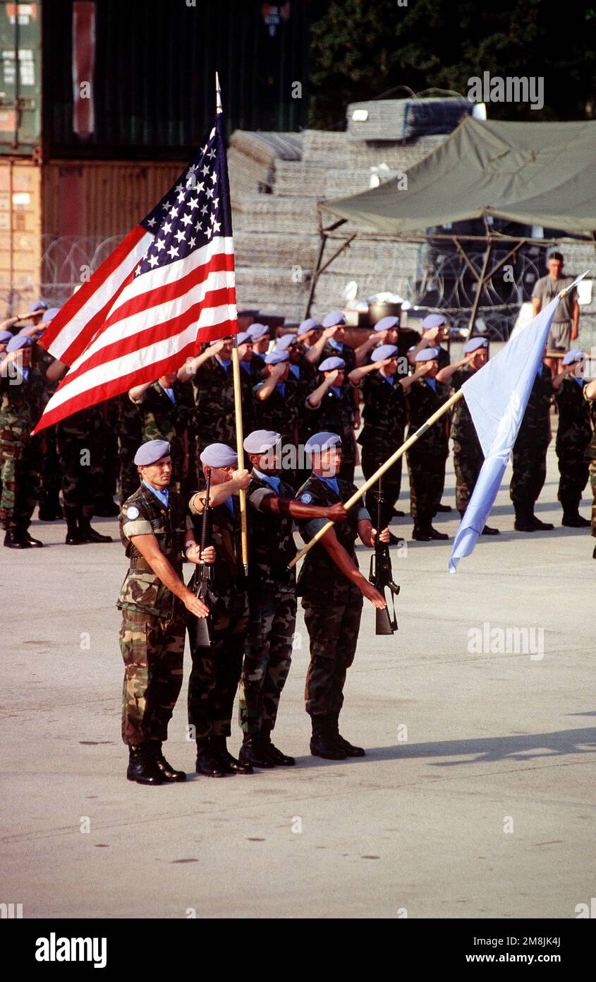The National Anthem is played as the Colors are presented during the ...