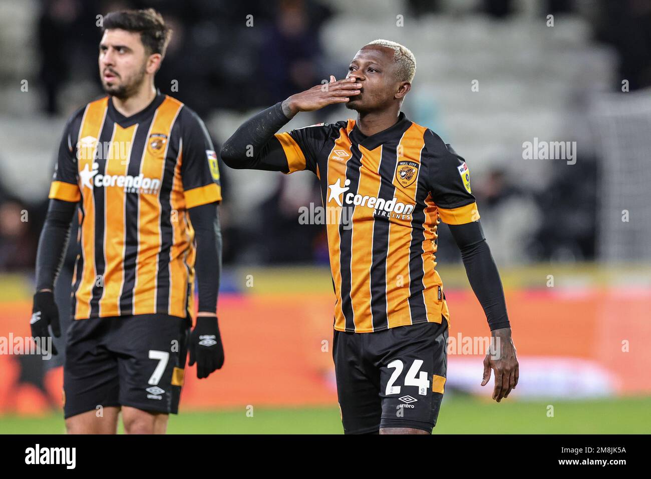 Jean Michaël Seri #24 of Hull City blows a kiss to the fans during the ...