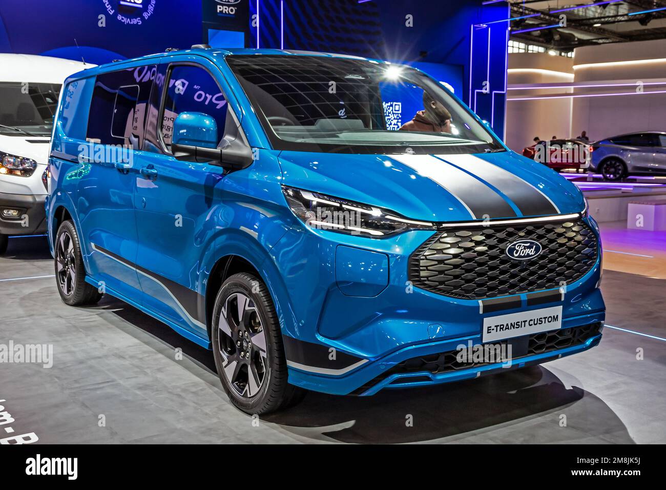 Ford E-Transit Custom EV van at the Brussels Autosalon European Motor ...