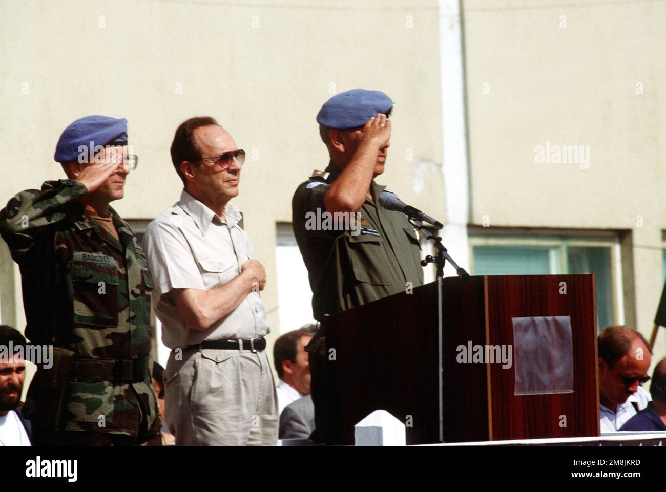 (Left to Right) LT. COL. John Baggott, Commander of the 2/15, Secretary ...